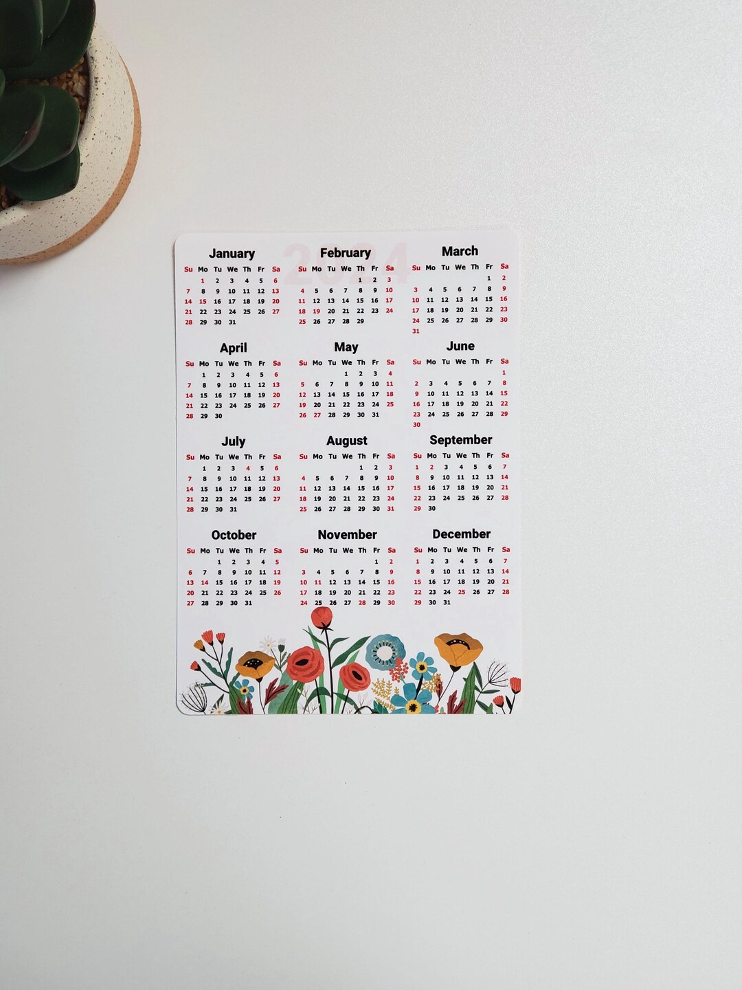Year at A Glance Calendar Sticker With Wildflowers Design 2024, 2025 ...