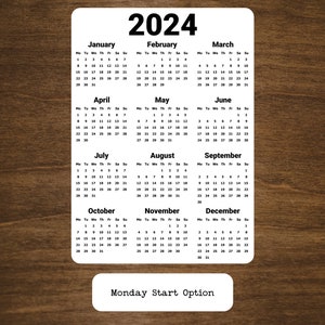 Year at A Glance Calendar Sticker Minimalist Bold Design 2024, 2025, or ...