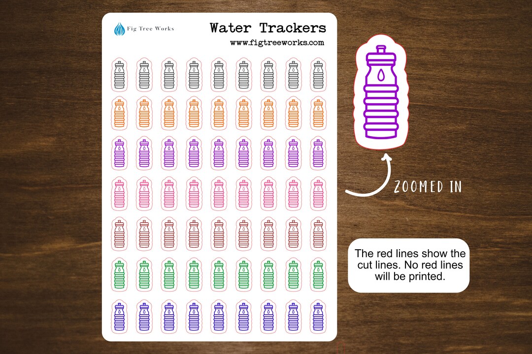 Water Tracker Stickers, Hydrate Water Tracker Sticker Sheet, Kiss Cut ...