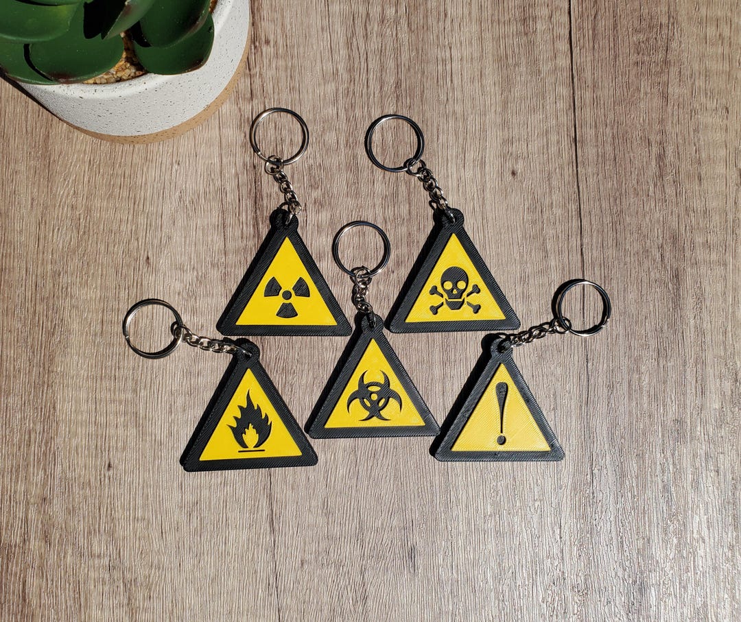 Warning Sign 3D Printed Keychain | Choose From Biohazard, Radioactive ...