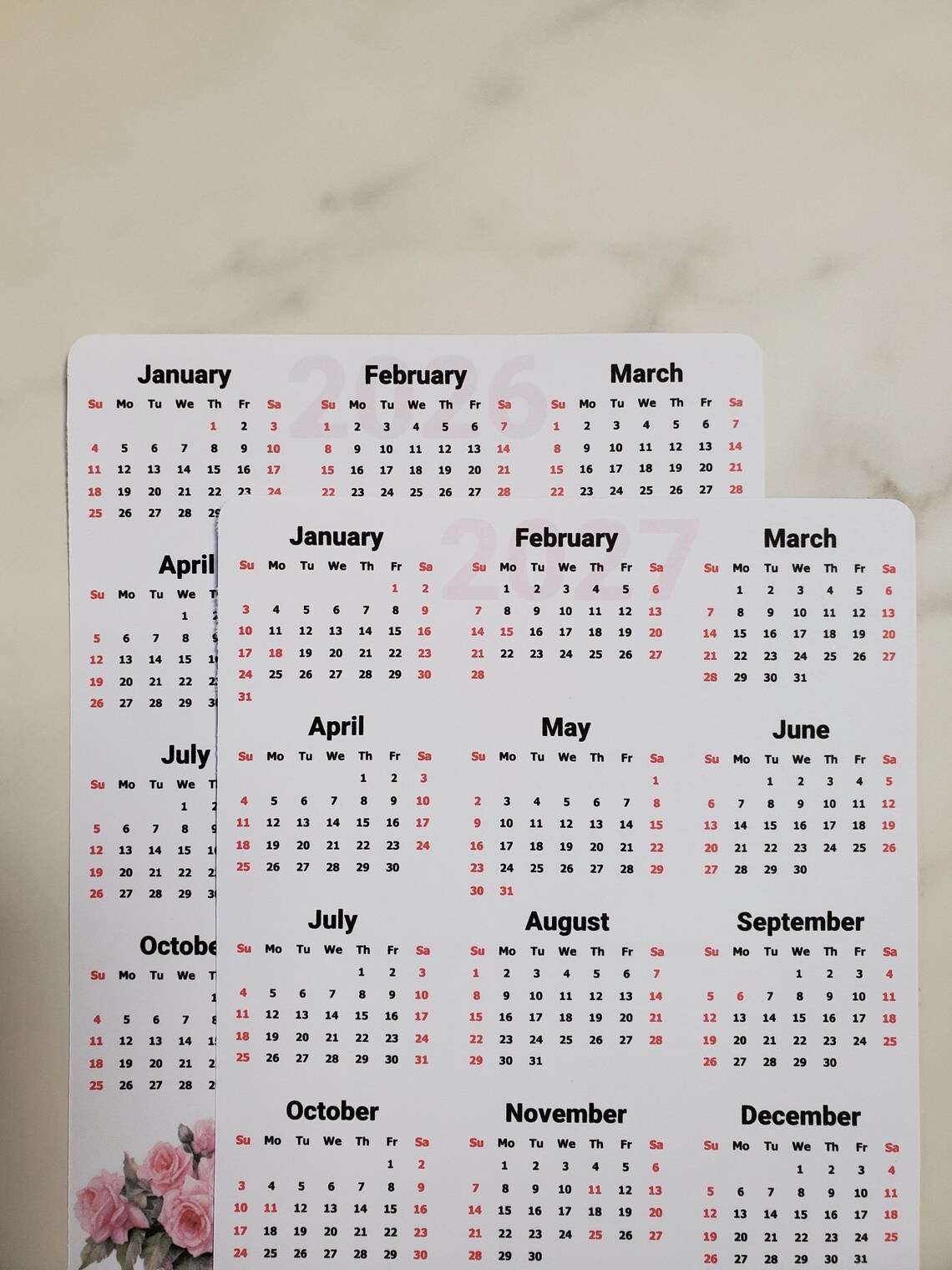 Year at A Glance Calendar Sticker With Watercolor Flowers Design ...