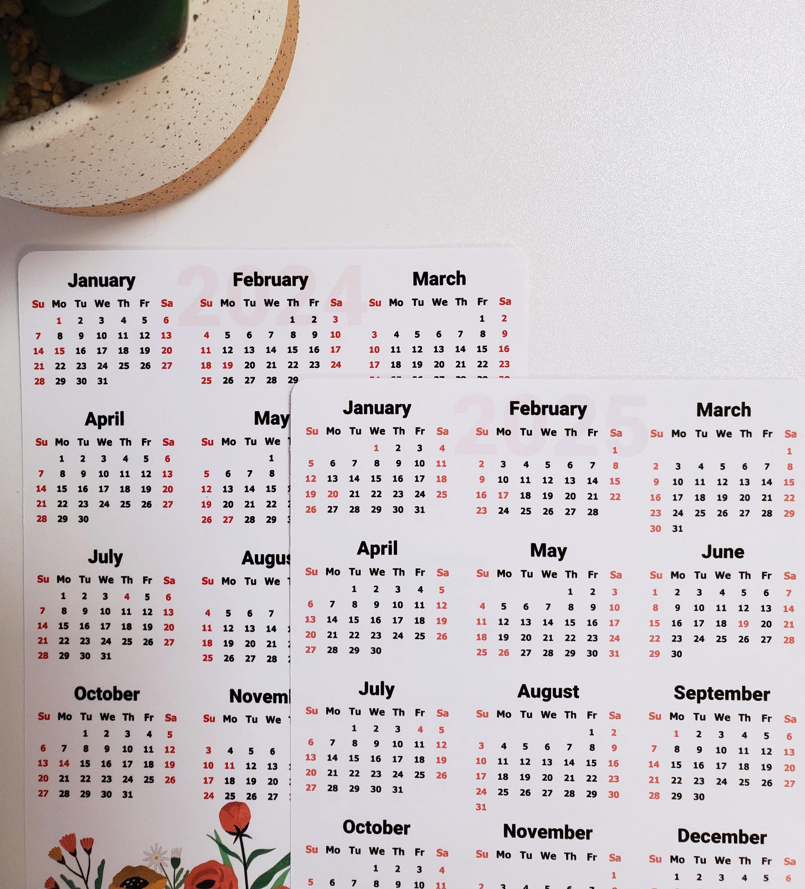 Year at A Glance Calendar Sticker With Wildflowers Design | 2025, 2026 ...