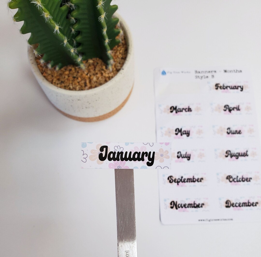 Months Banner Sticker Sheet | Month Header Stickers for Planners ...