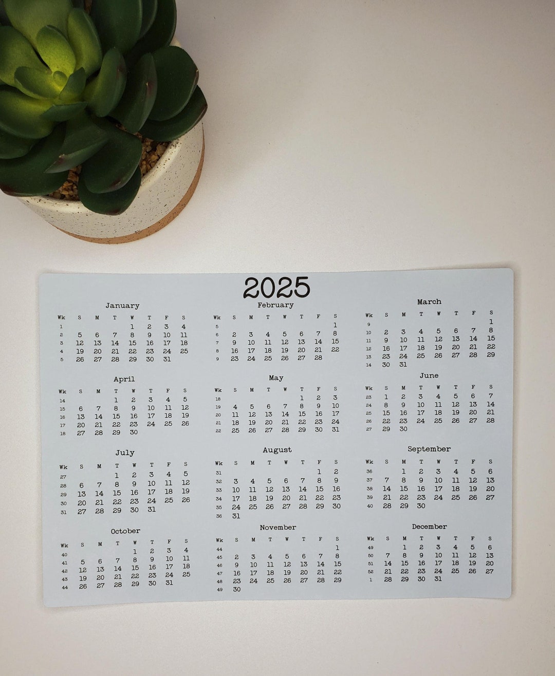 Year at A Glance Calendar Horizontal Sticker With Year on Top | Start ...