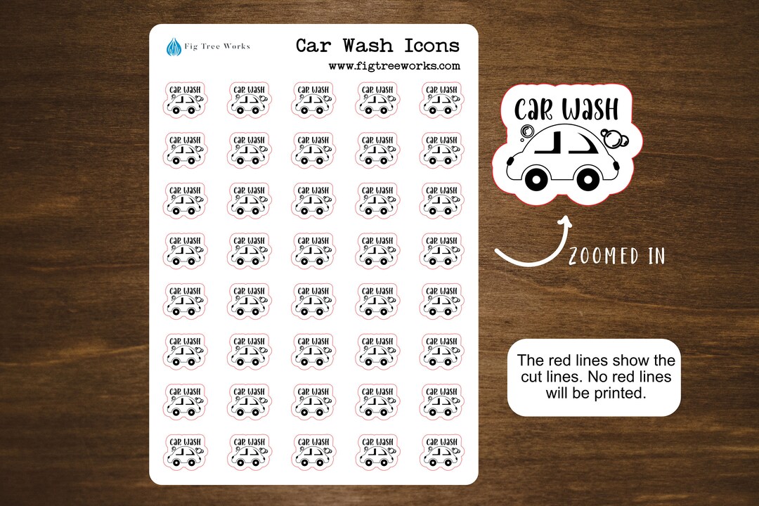 Car Wash Stickers, Car Wash Icons Sticker Sheet, Kiss Cut, Matte Finish ...
