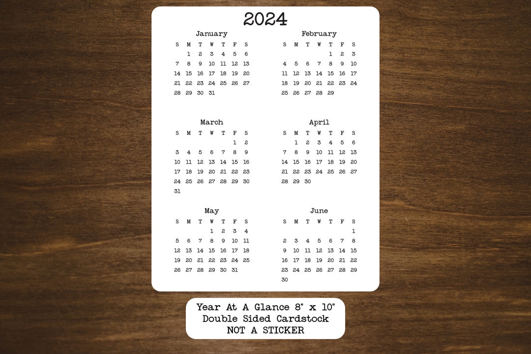Year at A Glance Cardstock Calendar Double Sided 8" X 10" | Start on ...