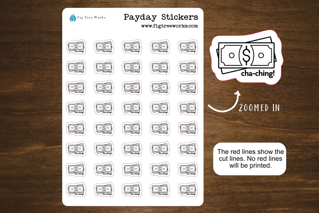 Payday Dollar Planner Sticker Sheet, Pay Day Icon Stickers, Kiss Cut ...