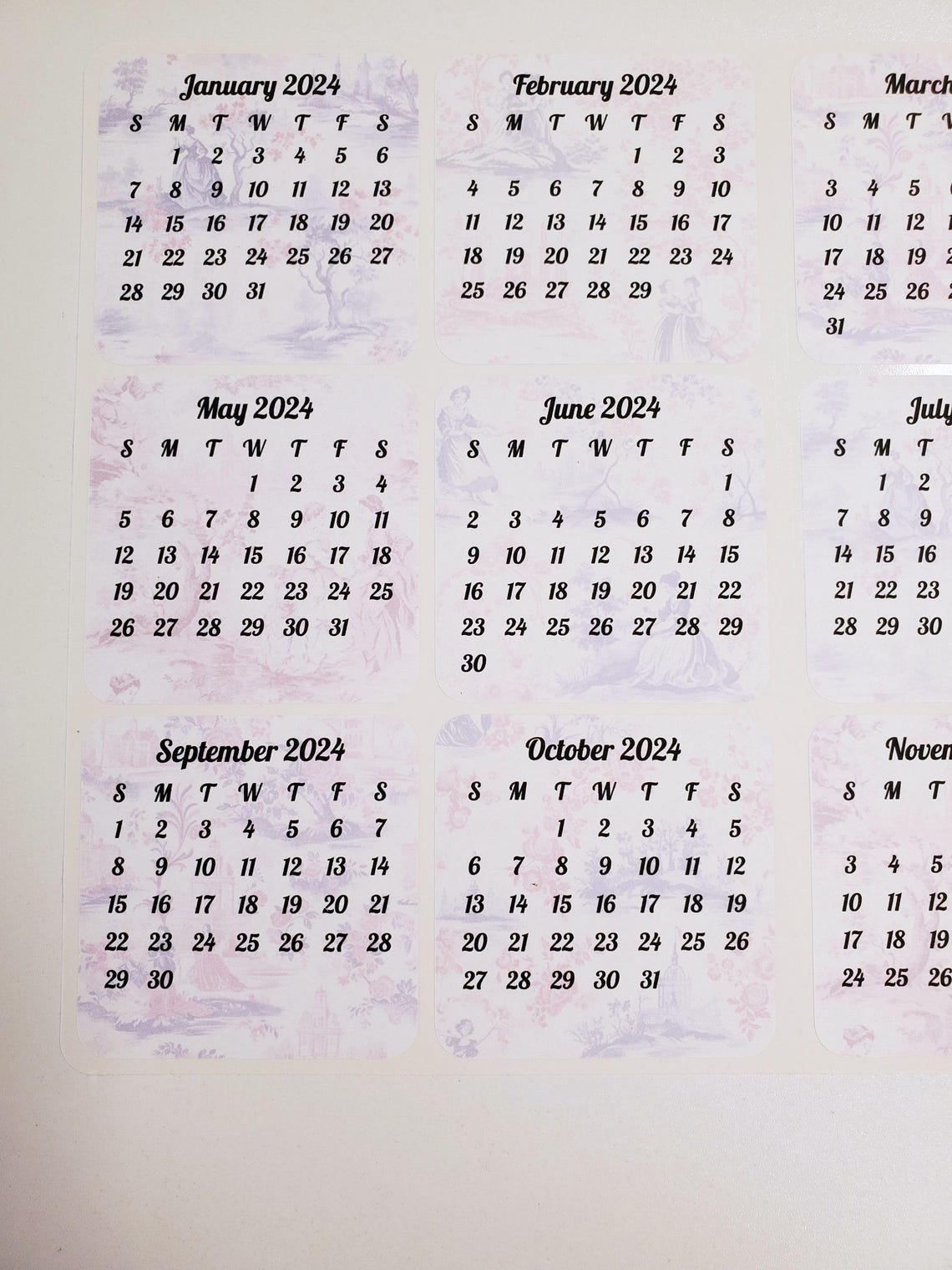 Mini Calendar Stickers Toile French for Planners and Journals | Monthly ...