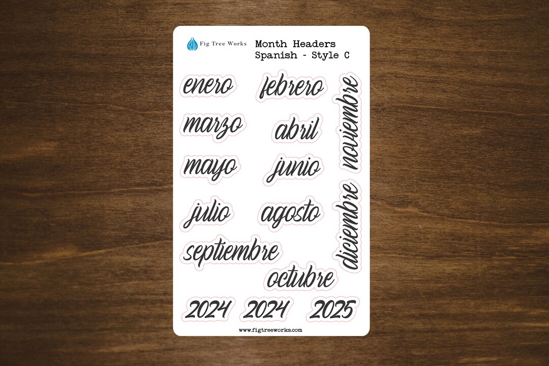 Month Header Planner Stickers in Spanish | Month Names Sticker, Kiss ...