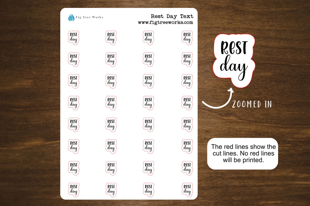 Rest Day Text Stickers, Rest Day Script Stickers for Planners, Journals ...