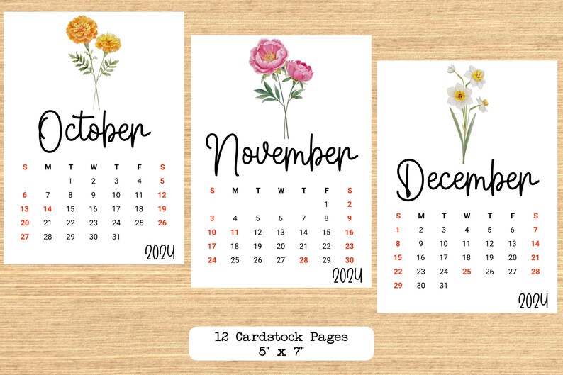 Desk Calendar Birth Flower Design | Cardstock Calendar | Start on Any ...
