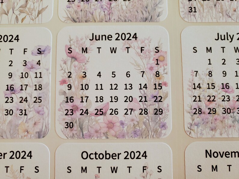 Mini Calendar Stickers With Flowers for Planners and Journals | Monthly ...