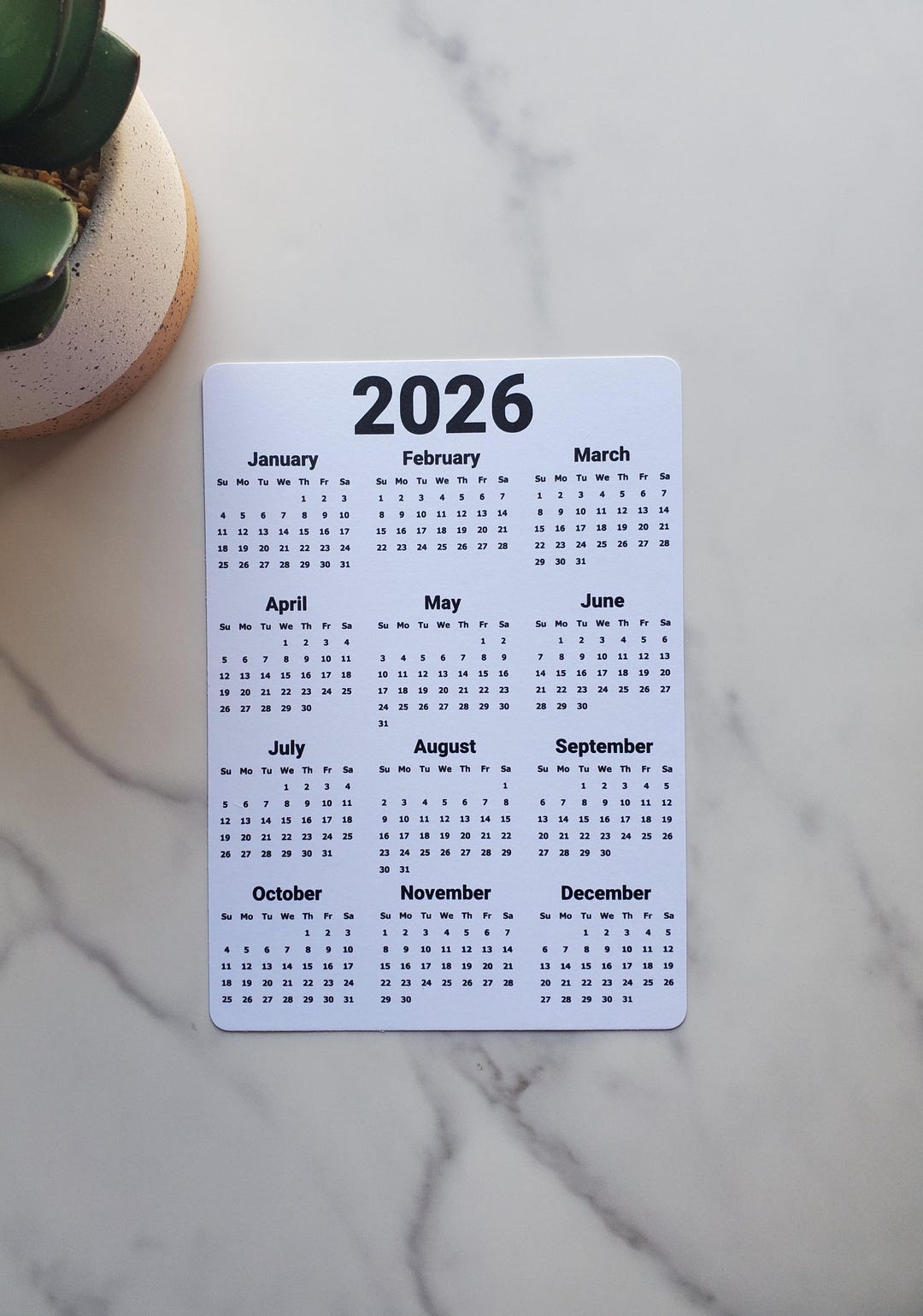 Bold Year at A Glance Cardstock Calendar | Start on Any Month | NOT A ...