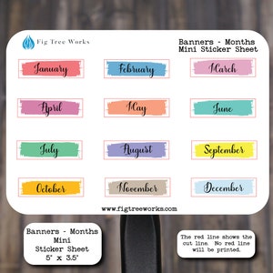 Months Banner Mini Sticker Sheet | Months Header for Planner Stickers ...