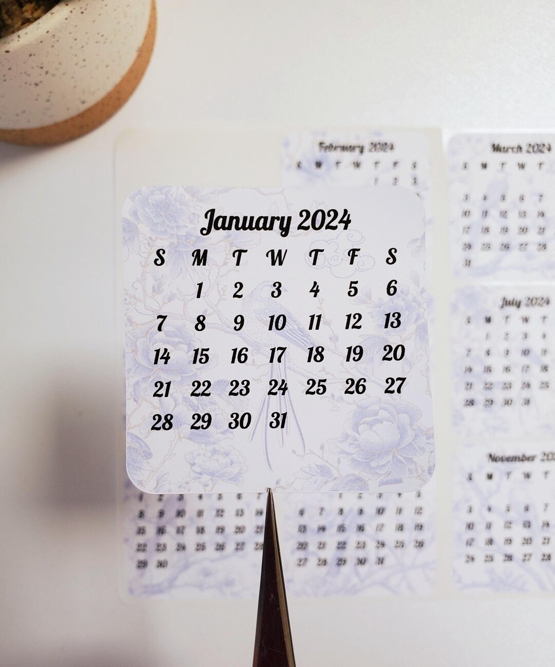 Mini Calendar Stickers Toile Birds for Planners and Journals | Monthly ...