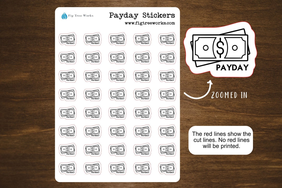 Payday Dollar Planner Sticker Sheet, Pay Day Icon Stickers, Kiss Cut ...