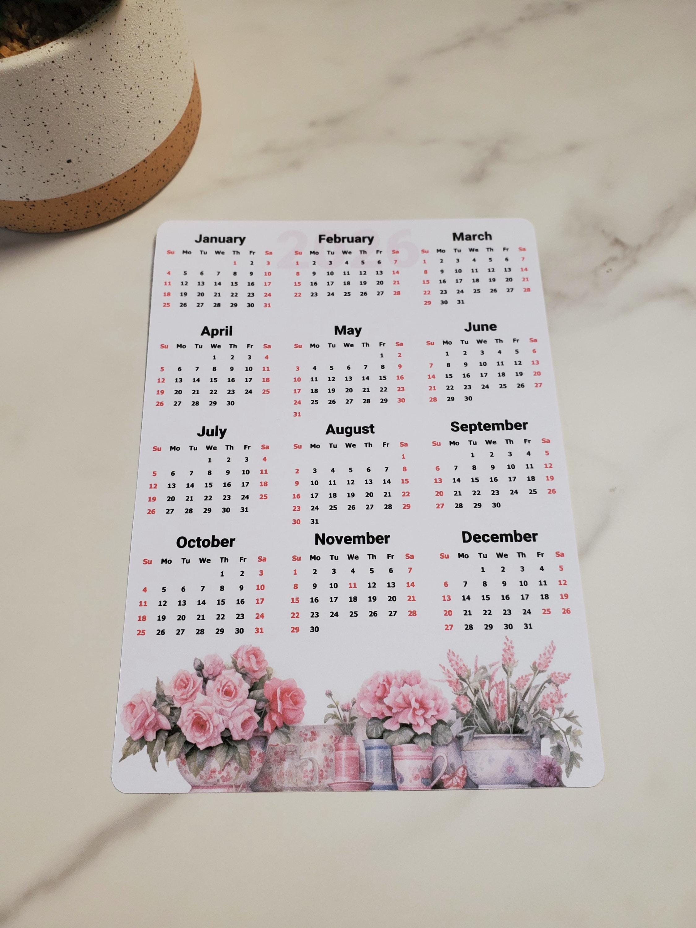 Year at A Glance Calendar Sticker With Watercolor Flowers Design ...