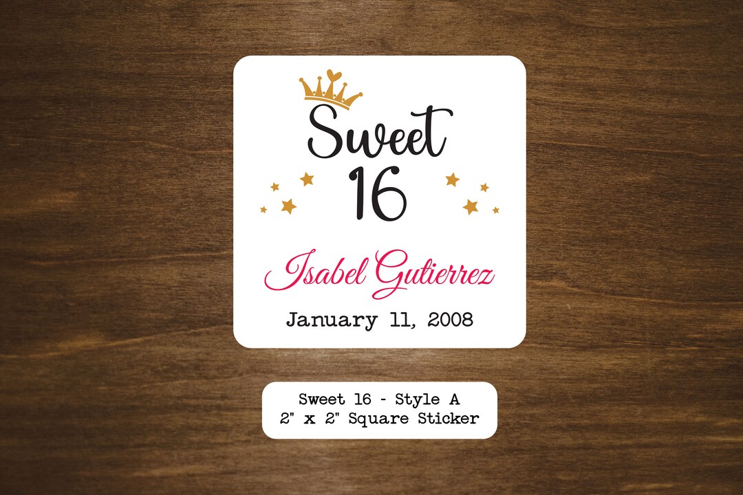 Custom Sweet 16 Stickers | 2" X 2" Square Labels | Personalized Sweet ...