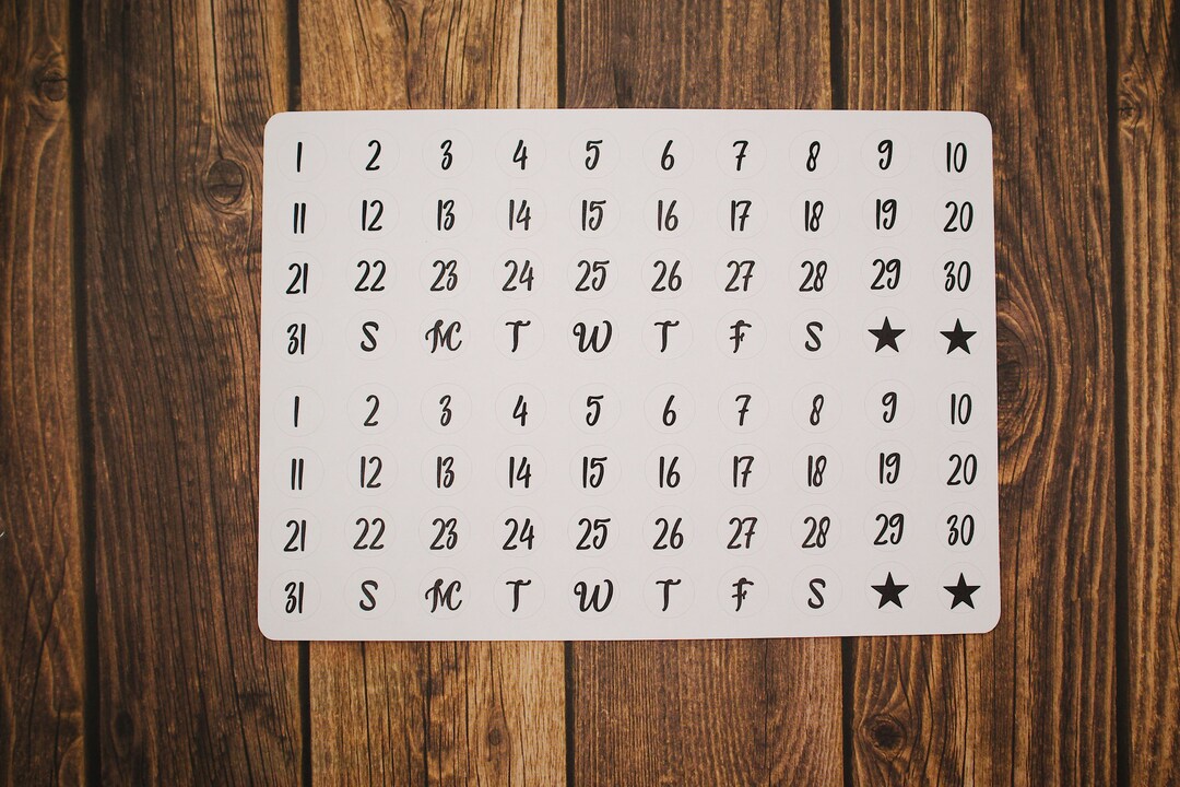 Date Planner Round Stickers | Day Numbers Sticker Sheet, Kiss Cut ...