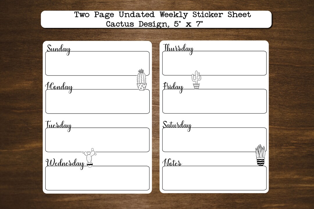 Two Page Undated Weekly Stickers Starts Sunday or Monday | Two Stickers ...