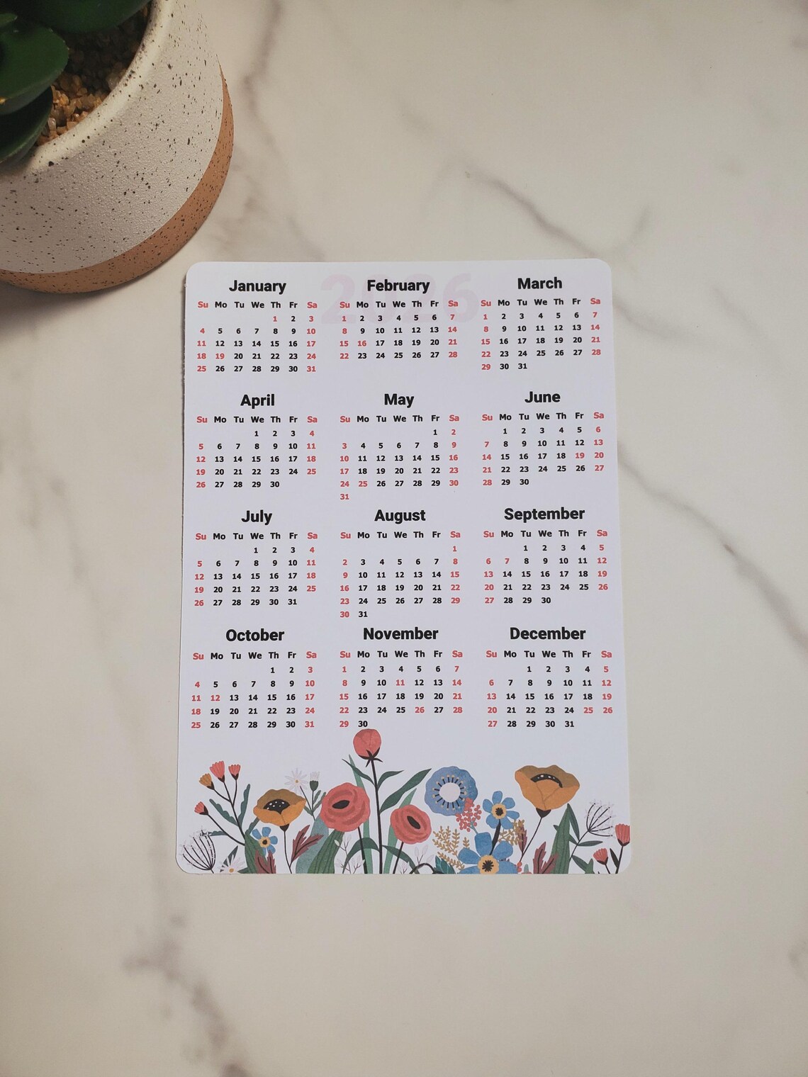 Year at A Glance Calendar Sticker With Wildflowers Design | Start on ...