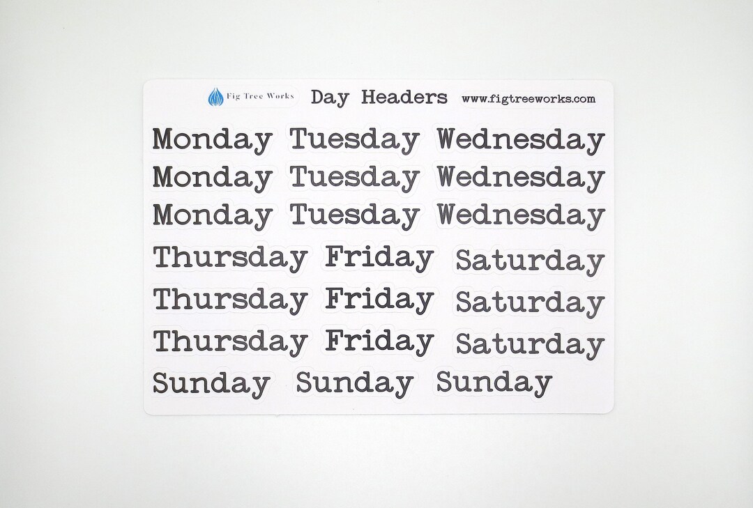 Days of the Week Header Planner Stickers | Weekday Name Sticker, Kiss ...