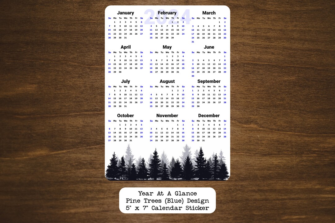 Year at A Glance Calendar Sticker With Pine Trees blue - Etsy