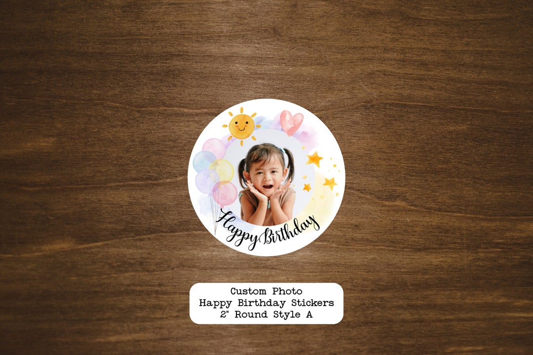 Happy Birthday Round Stickers With Photo Style A, Gift Card Envelope ...