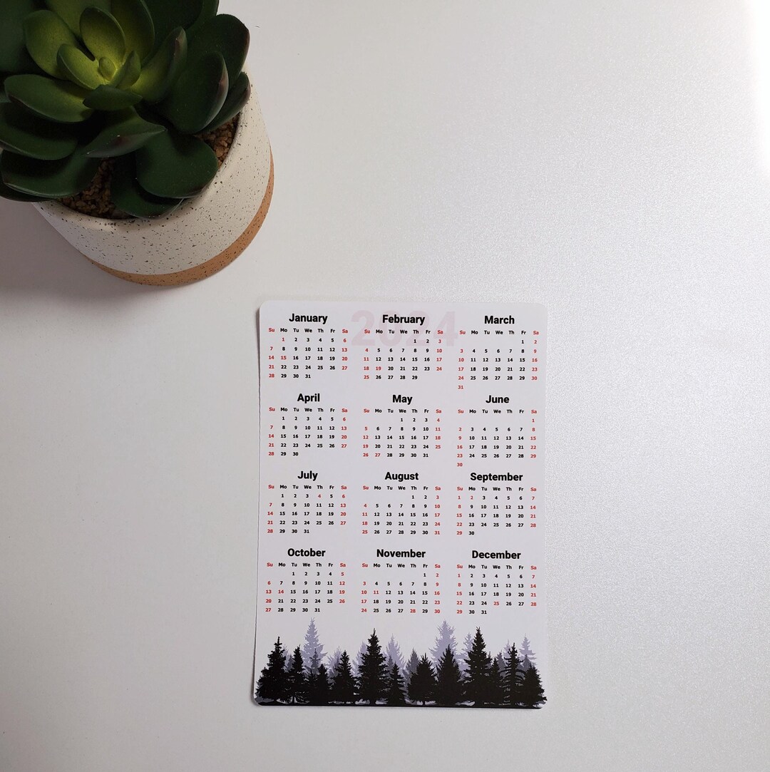 Year at A Glance Calendar Sticker With Pine Trees Design | 2025, 2026 ...