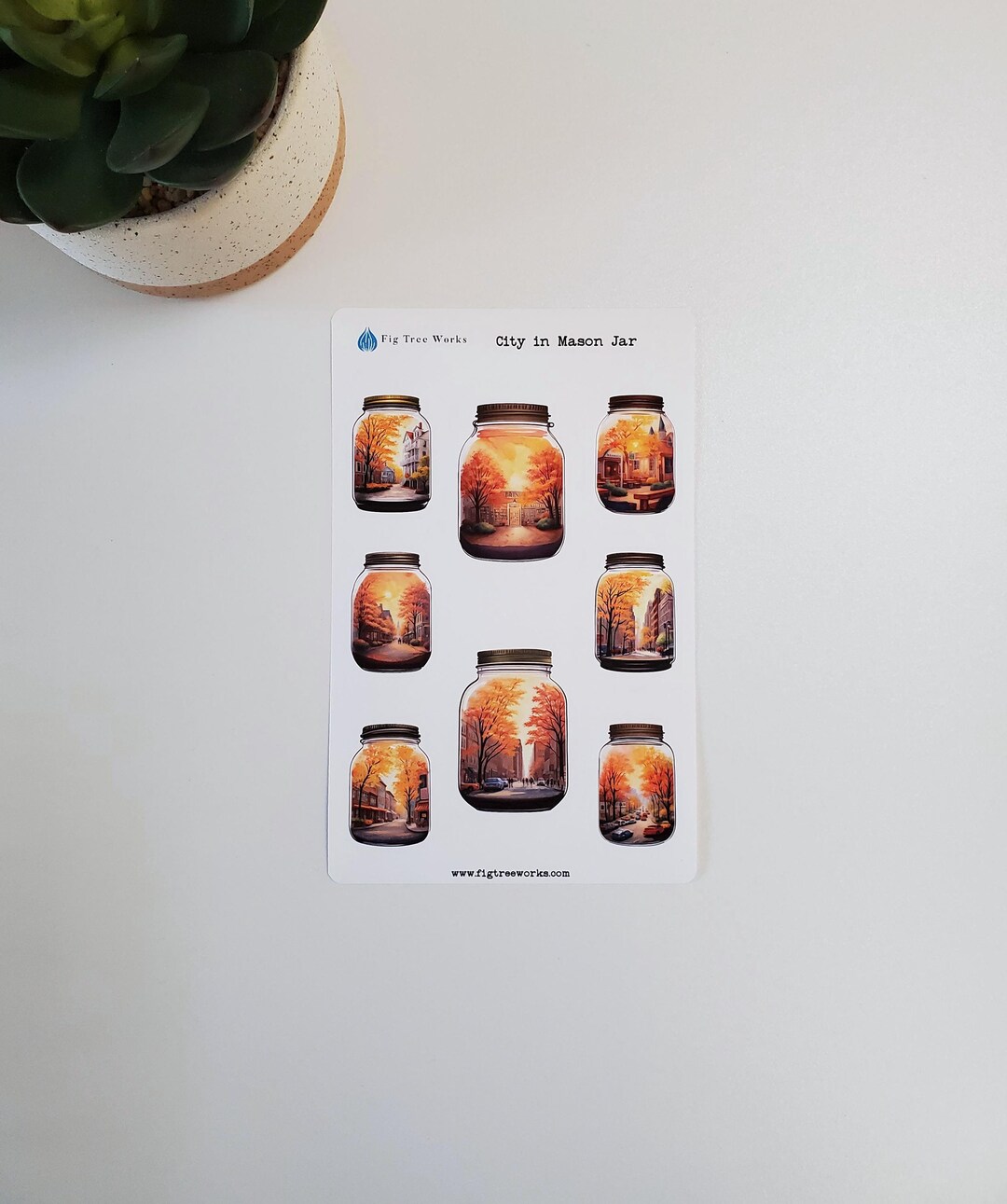 City in Mason Jar Sticker Sheet | Fall Aesthetic Stickers for Bujos ...
