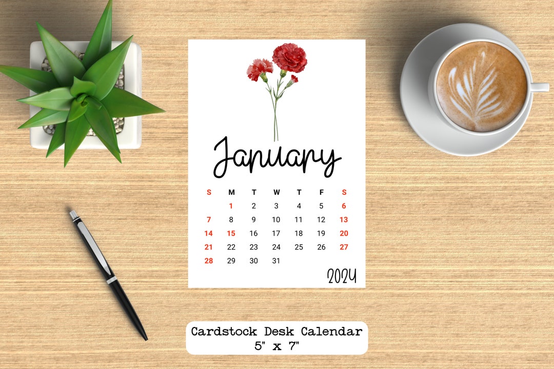 Desk Calendar Birth Flower Design | Cardstock Calendar | Start on Any ...