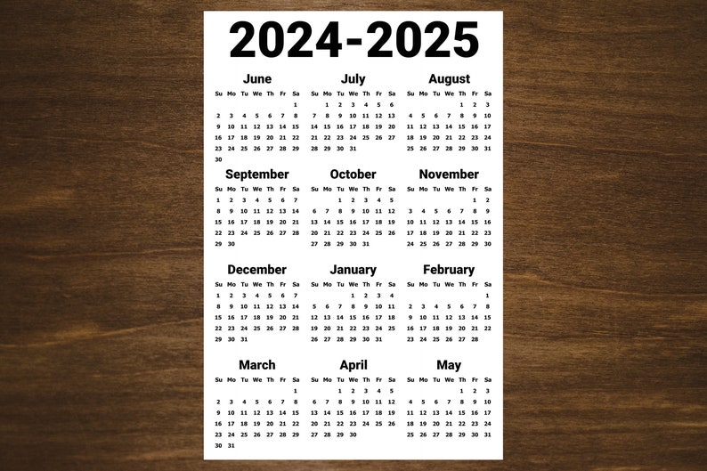 Large Wall Year at A Glance Calendar | Start on Any Month | Minimalist ...