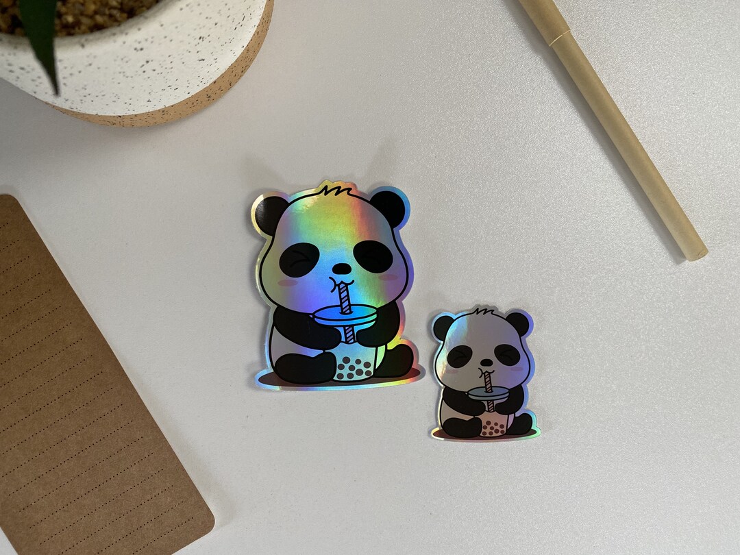 Panda Boba Holographic Vinyl Sticker | Cute Panda Drinking Boba Sticker ...