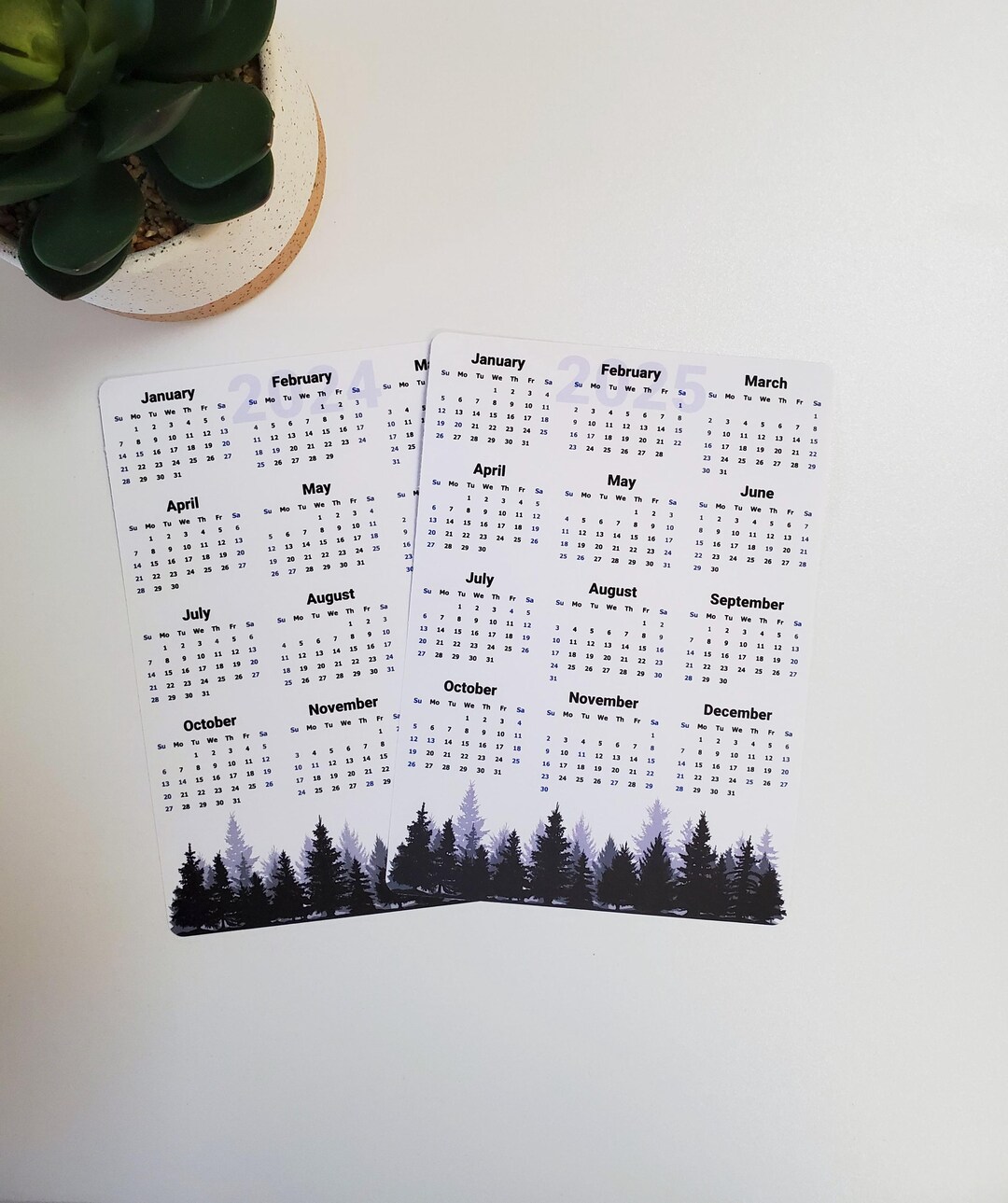 Year at A Glance Calendar Sticker With Pine Trees (blue) Design | 2025 ...