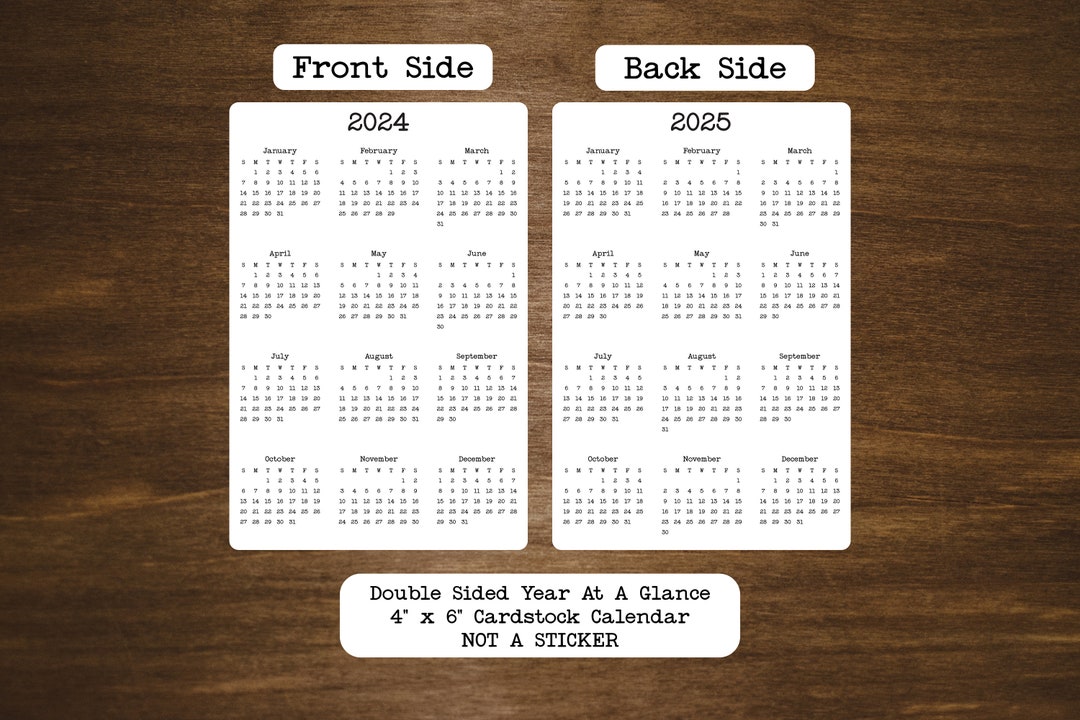 Double Sided Year at A Glance Cardstock Calendar With 2 Years 2024 2026 ...