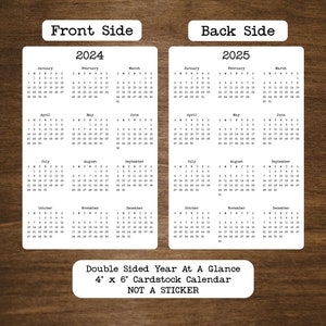 Double Sided Year at A Glance Cardstock Calendar With 2 Years 2024 2026 ...
