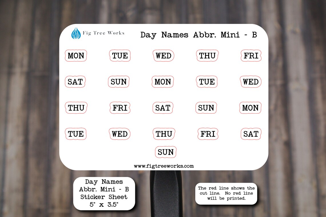 Day Names Abbreviated Mini Sticker Sheet Weekday Name - Etsy