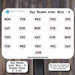 Day Names Abbreviated Mini Sticker Sheet | Weekday Name Sticker, Kiss ...