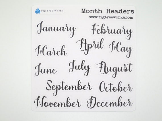 Month Header Planner Stickers Month Names Sticker Kiss Cut | Etsy