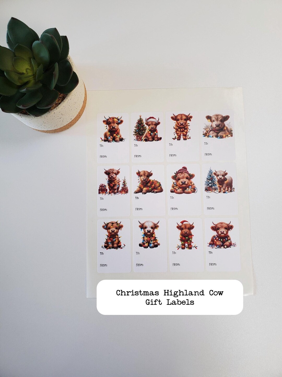 Christmas Highland Cow Gift Tag Stickers | Holiday Present Labels - Etsy