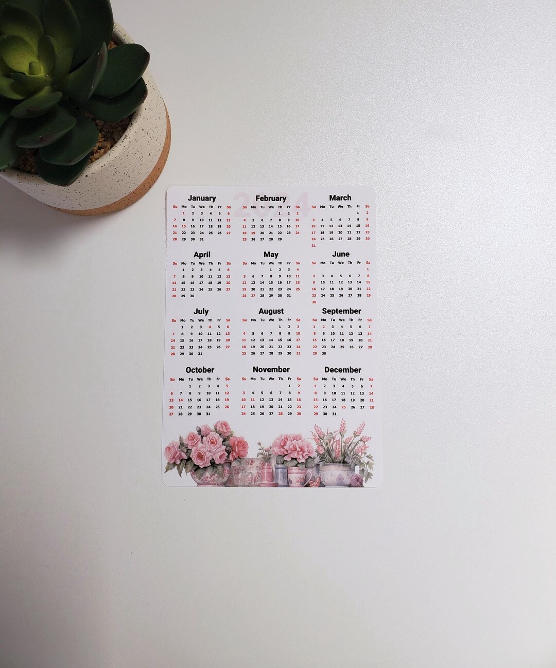 Year at A Glance Calendar Sticker With Watercolor Flowers Design | 2025 ...