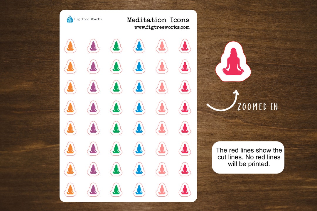 Meditation Icons Stickers Full Sheet | Meditation Tracker for Planners ...