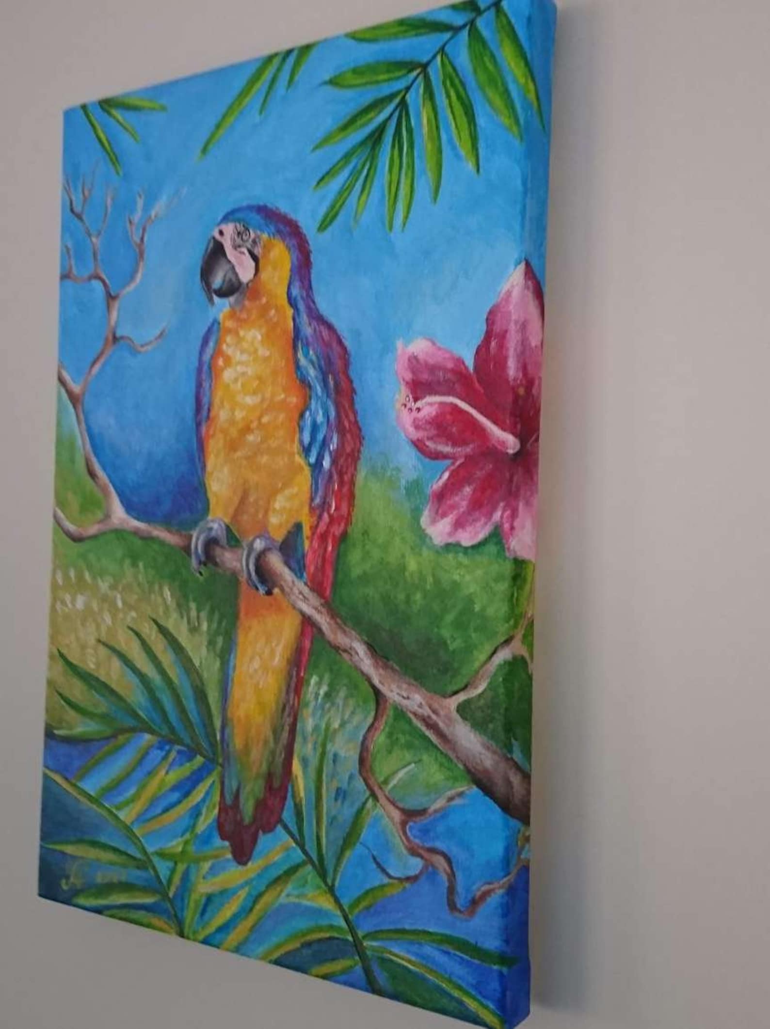 Parrot Painting Bird artwork Original Acrylic Painting Fine | Etsy