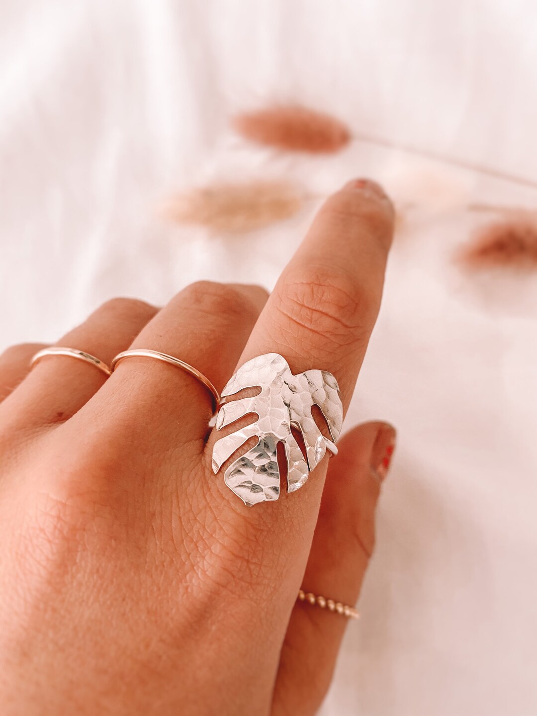 Monstera Leaf Ring | Handmade | Raw Jewelers Brass | Sterling Silver ...