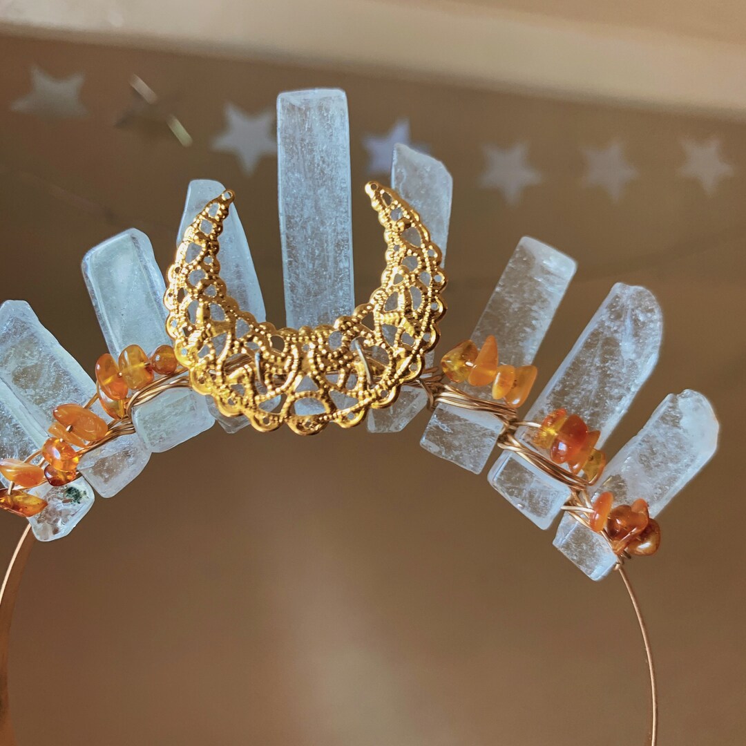 CLEAR QUARTZ & AMBER Gold Crystal Tiaras Crown Bohemian Tiara Wedding ...