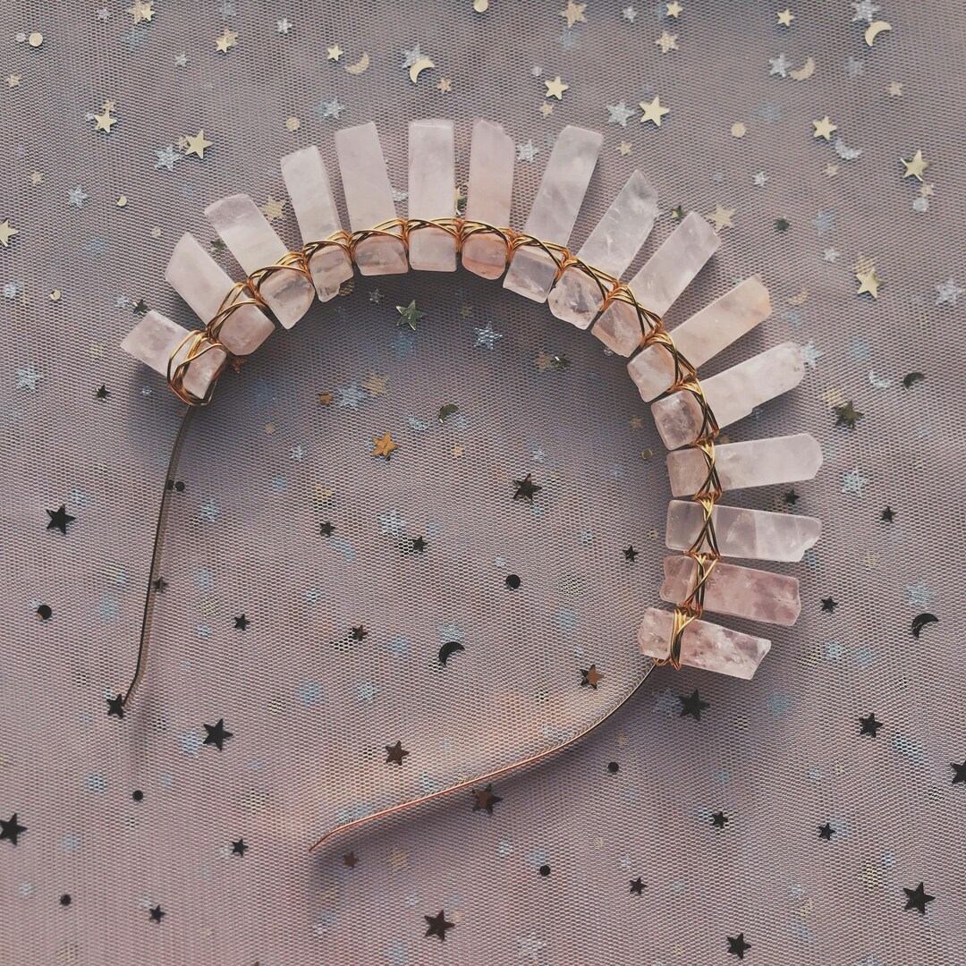 Rose Quartz Crystal Gold Crown Wire Tiara Boho Goddess Festival ...