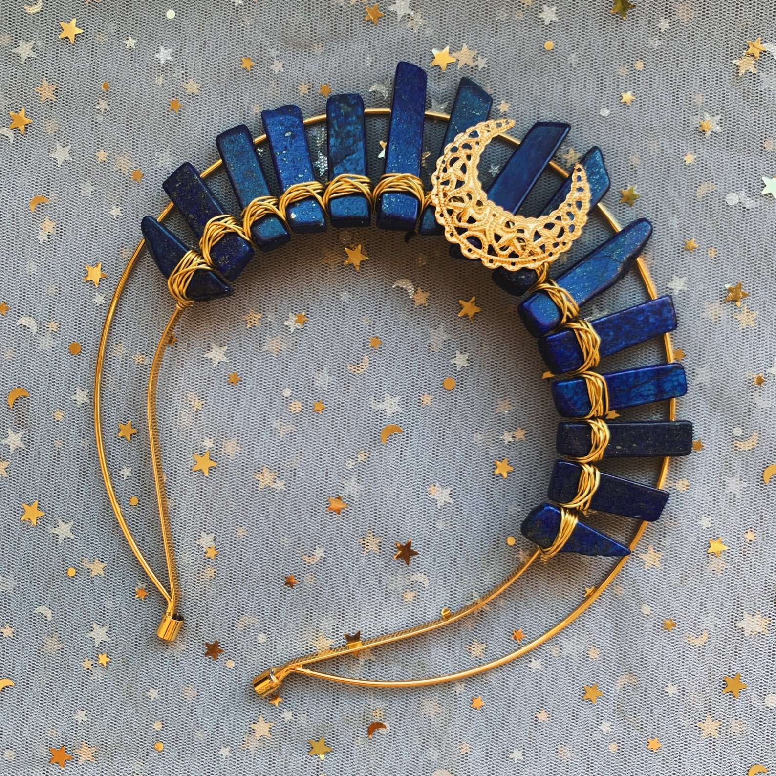 LAPIS LAZULI HALO Moon Crystal Crown Bohemian Tiara Wedding - Etsy