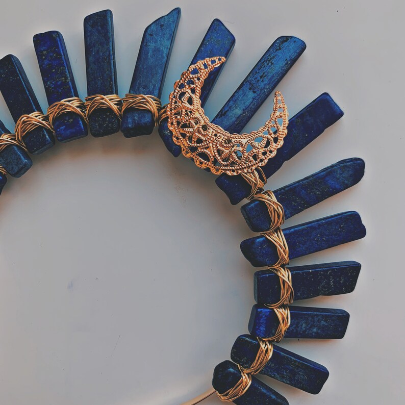 LAPIS LAZULI Gold Crystal Crown Bohemian Tiara Wedding - Etsy