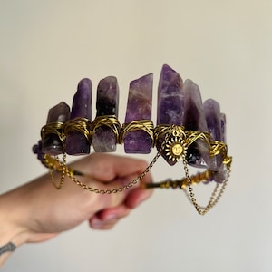 AMETHYST GOLD SUN With Amerhyst Crystal Chips Crown Tiara Wedding ...