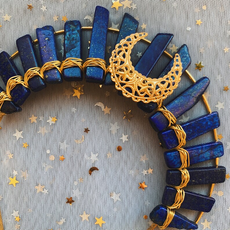 LAPIS LAZULI HALO Moon Crystal Crown Bohemian Tiara Wedding - Etsy
